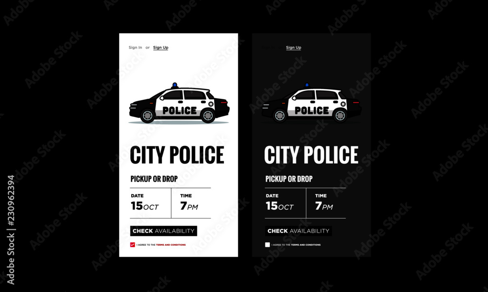 Sedan Cop Police Car Vector Illustration UX and UI For Phone Screen 素材庫 ...