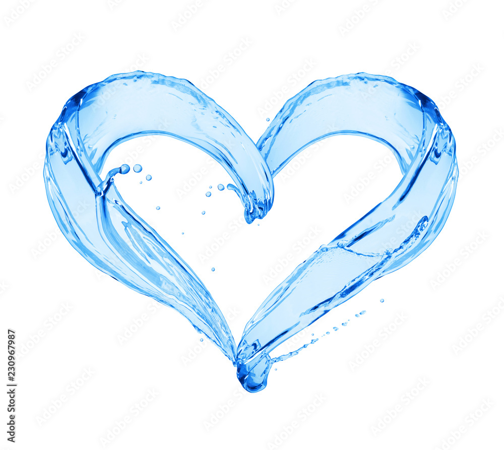 Splashes of water in the shape of a heart. Сonceptual image on white ...