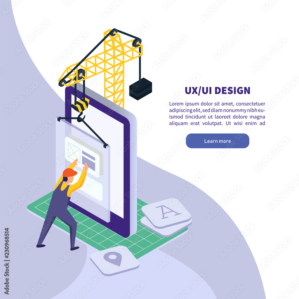 UI UX design. Mobile application technology. Isometric smartphone ...