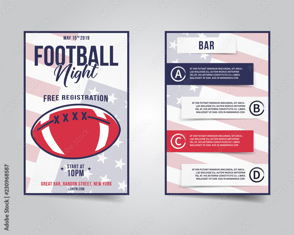American football flyer. Sports party night layout, brochure. Modern ...