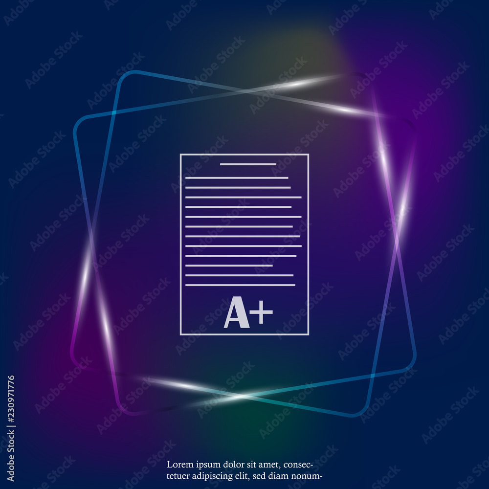 Vector neon light icon school form grades. Excellent test result ...