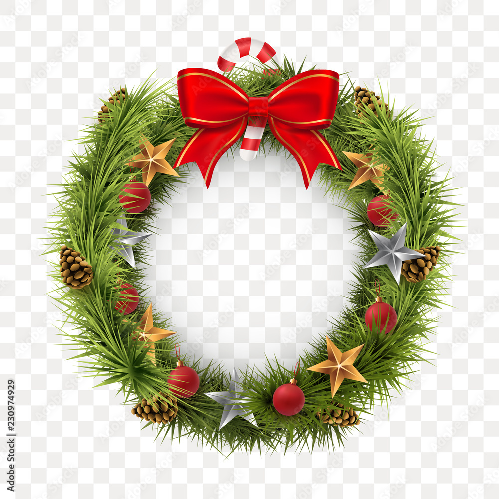 Vecteur Stock Round Christmas wreath isolated on transparent background ...