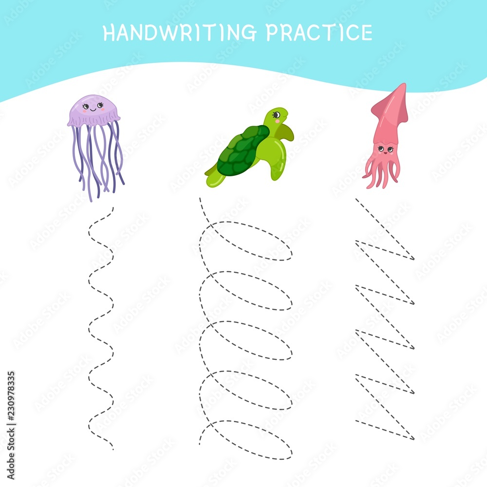 Handwriting practice sheet. Basic writing. Educational game for ...