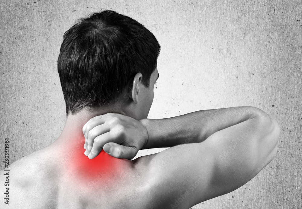 Back view of shirtless man touching his Stock Photo | Adobe Stock