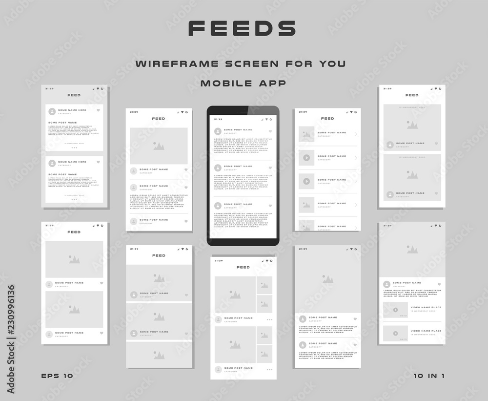 10 in 1 UI kits. Wireframes screens for your mobile app. GUI template ...