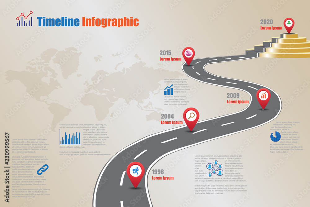 Business road map timeline infographic milestone pathway to podium ...