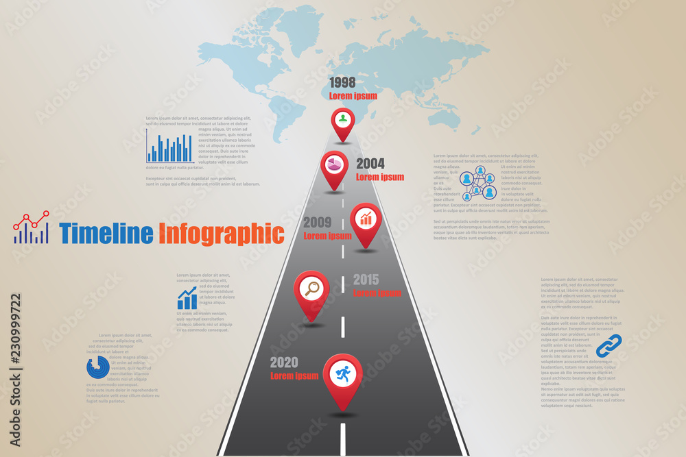 Business road map timeline infographic world designed for abstract ...