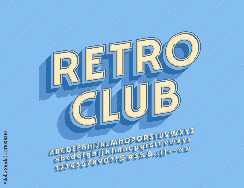 Vector Logo Retro Club. Vintage Bright Font. Stylish rotated Alphabet ...