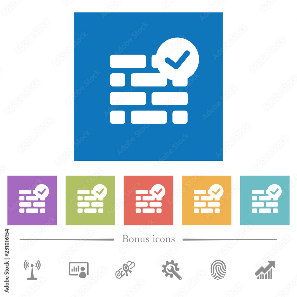 Active firewall flat white icons in square backgrounds Stock Vector ...