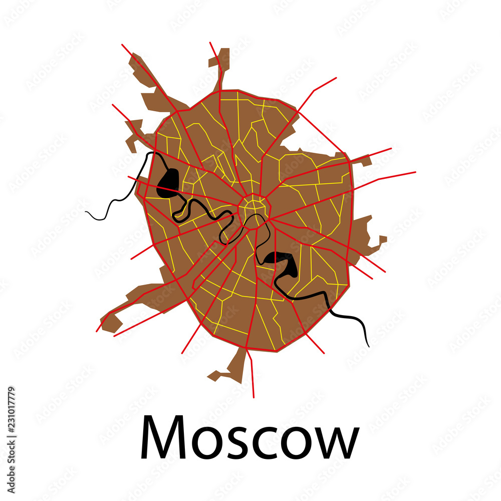 Flat color map of Moscow. All objects are located on separate layers ...