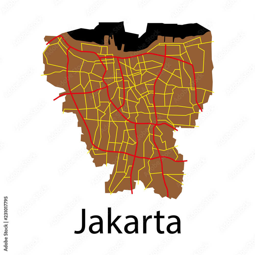 Flat outline map of the Indonesian capital Jakarta Stock Vector | Adobe ...