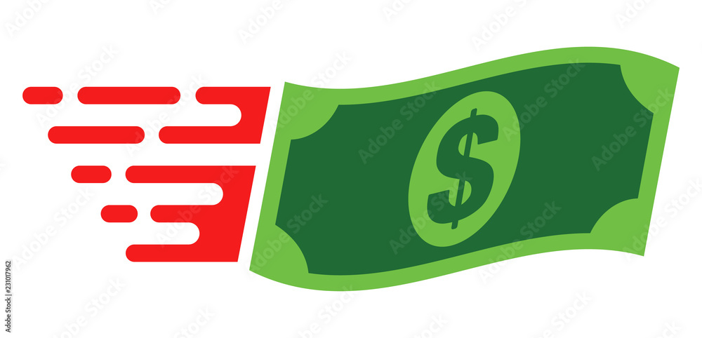 Waving dollar banknote icon with fast speed effect. Vector illustration ...