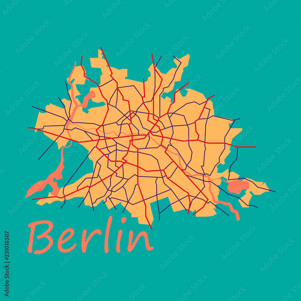 Flat Berlin city map with boroughs illustration silhouette shape Stock ...