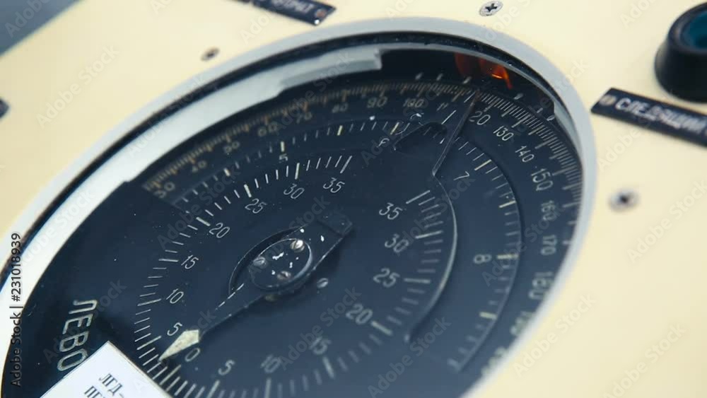 Marine navigation devices. Control panel in warship with instruments ...