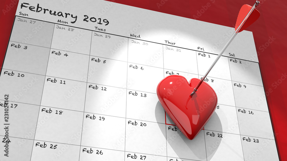 2019 Valentine’s Day Calendar Stock Illustration | Adobe Stock