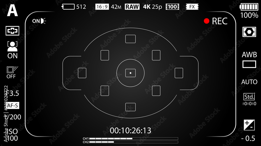 Black modern digital camera viewfinder template with vignetting effect ...
