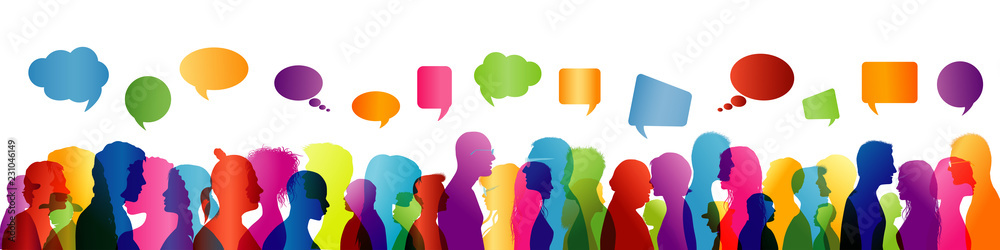 Speech between people. To communicate. Crowd talking. Group of people ...