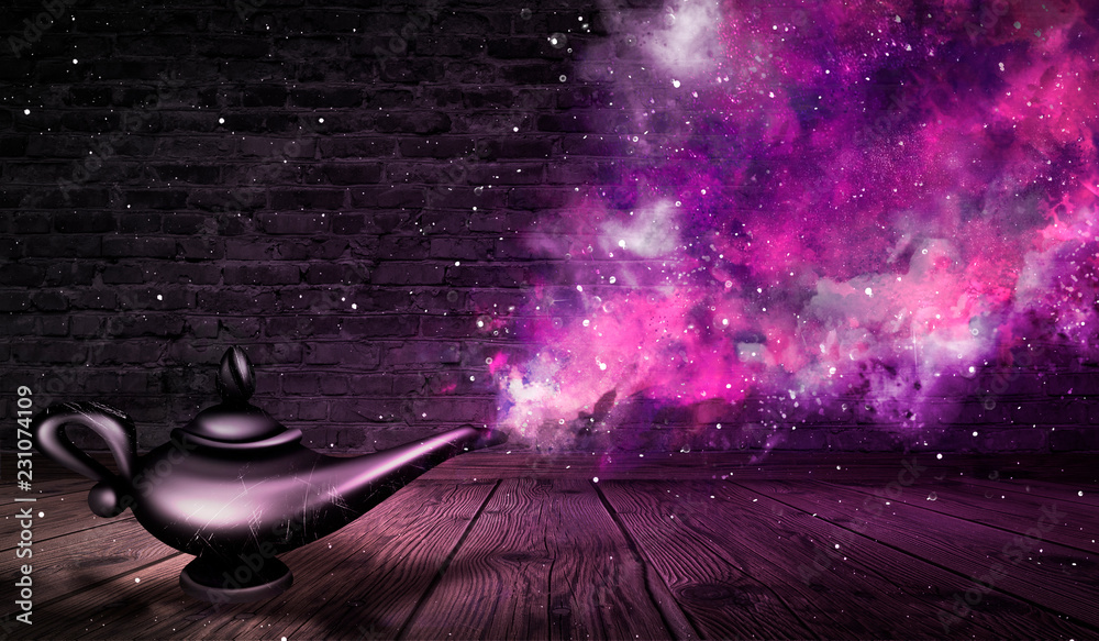 Oriental magic lamp, magic smoke Stock Photo | Adobe Stock