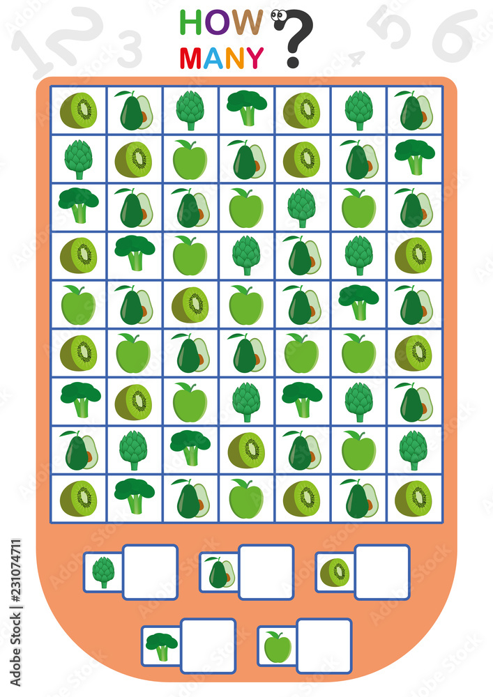 worksheet for kids, Count the number of objects, Learn the numbers, how ...