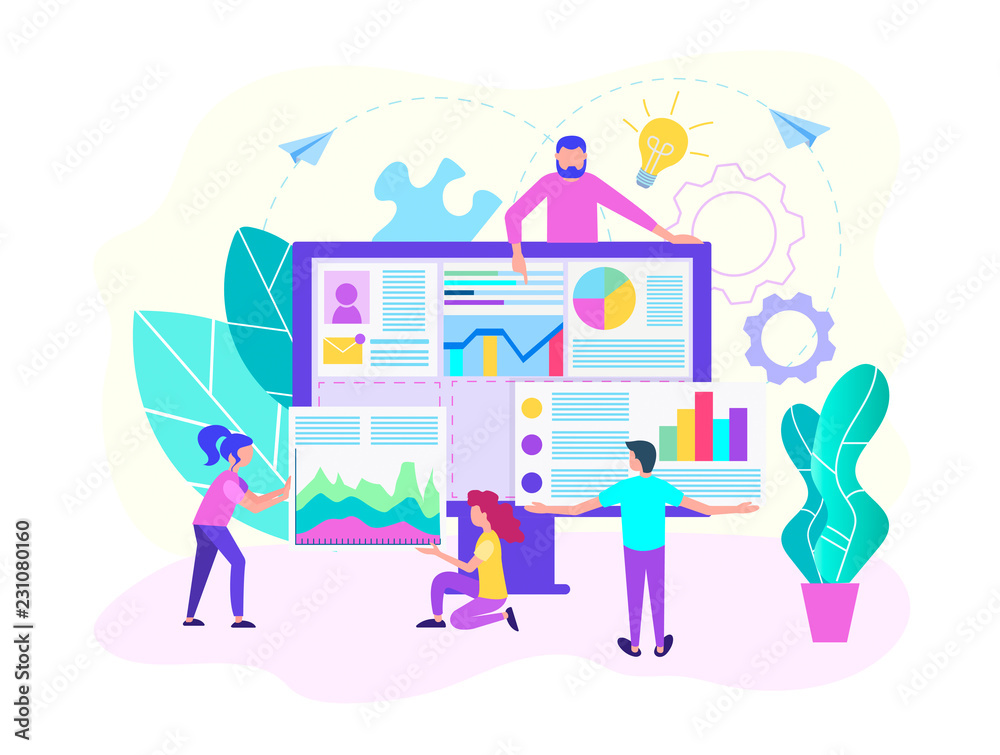 Teamwork of web designers, programmers, web analysts to create a web ...