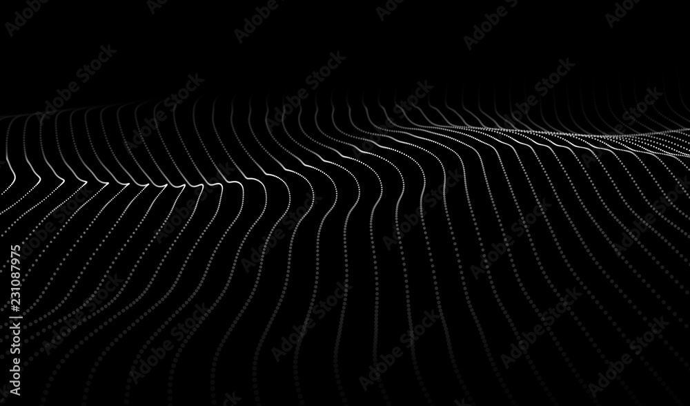 Wave 3d. Wave of particles. Futuristic point wave. Design for poster ...