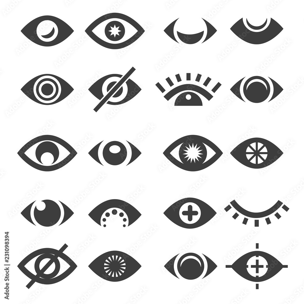 Eye icon set. Vector open and closed eyes icons, supervision or ...