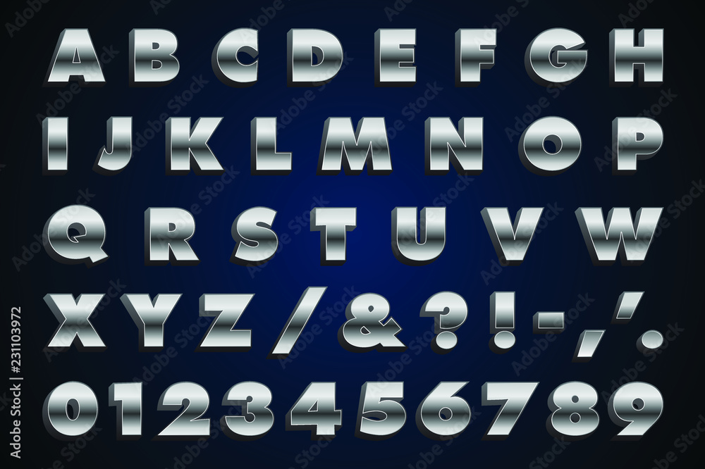 Silver Letters - Extra Bold Metal Alphabet, Symbols and Numbers Stock ...