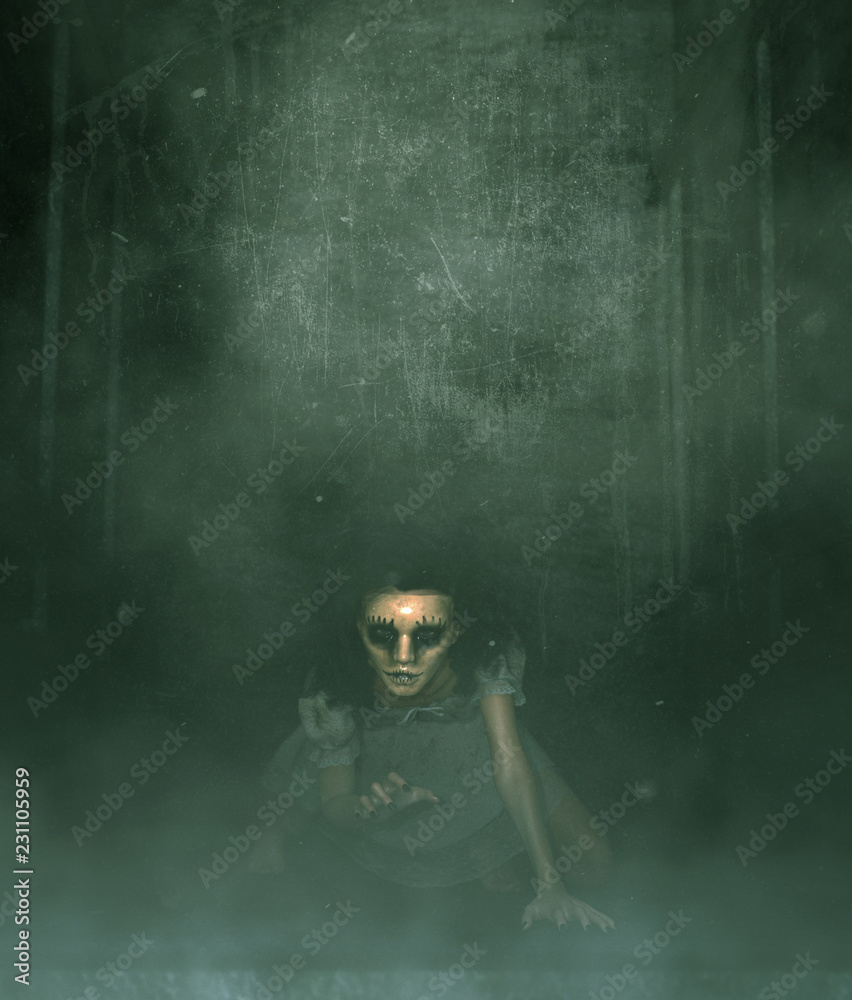 ghost woman in creepy mask as she have to hiding her face,3d ...