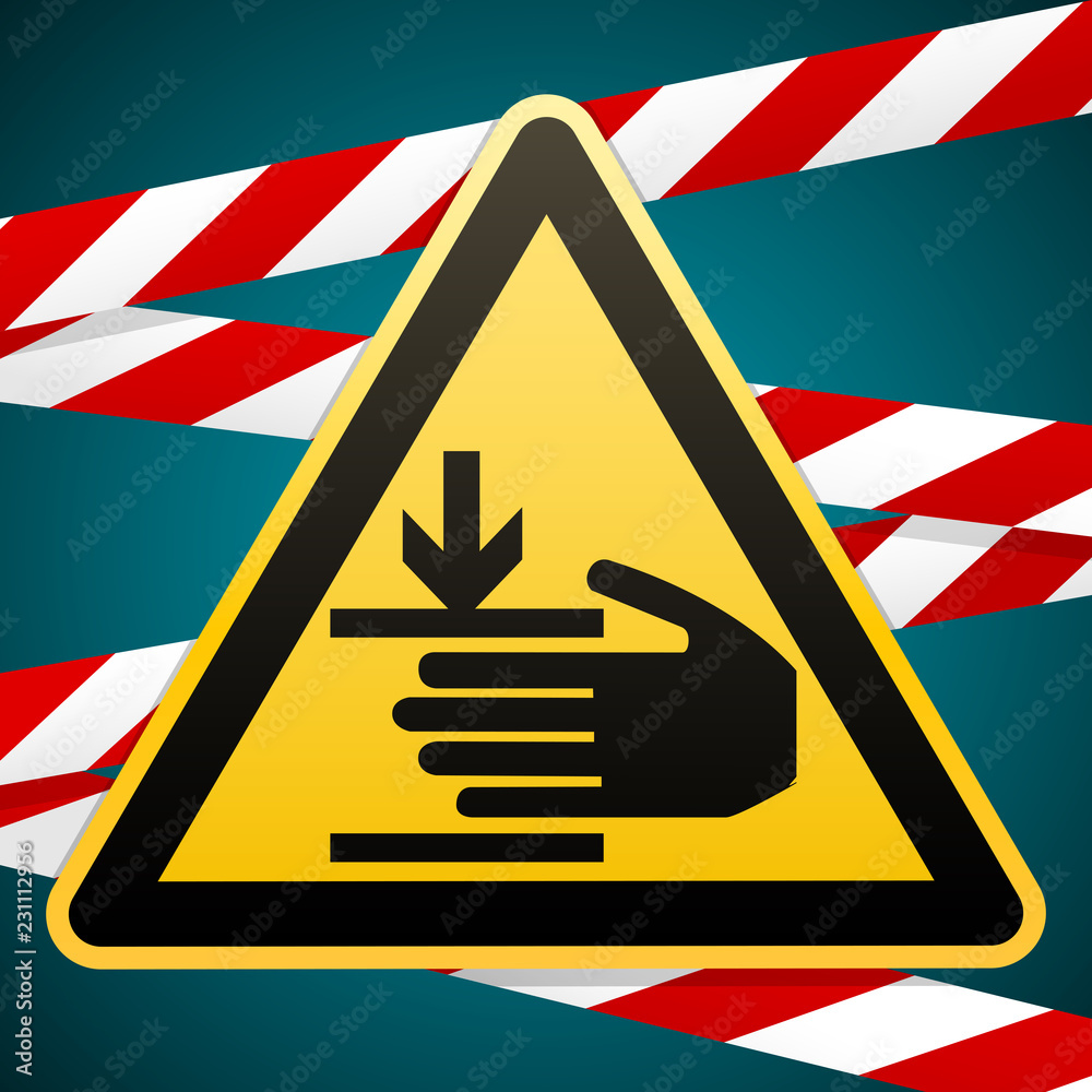 Safety sign.Caution, hands may be injured. Attention is dangerous ...
