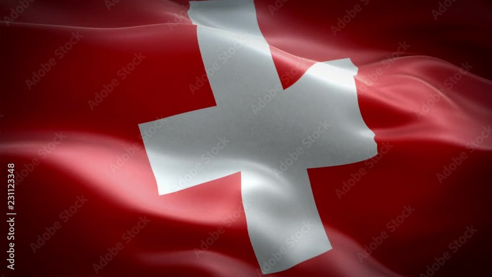 Switzerland flag video waving in wind. Realistic Swiss Flag background ...
