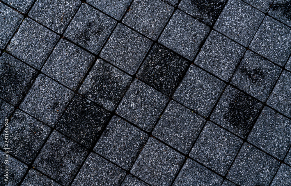 Black and grey rough paving stone texture background. Dark background ...