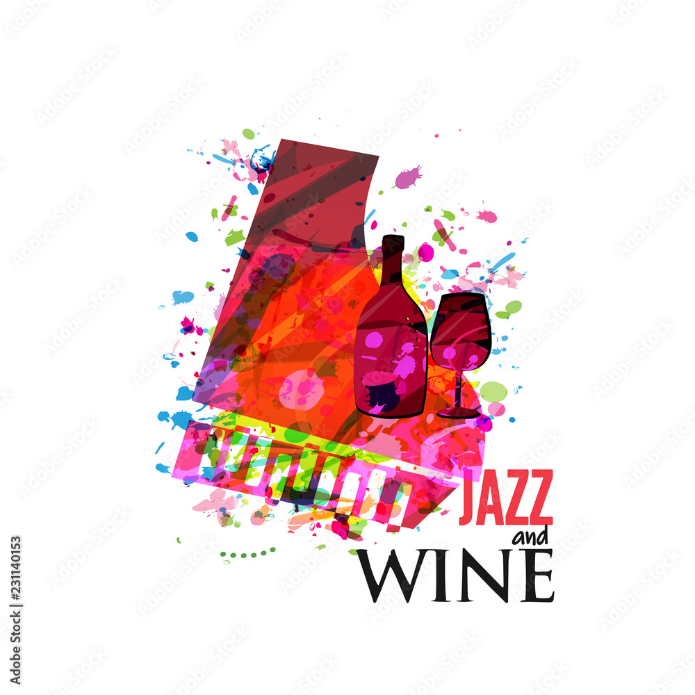 Jazz music and wine background flat vector illustration. Party flyer ...