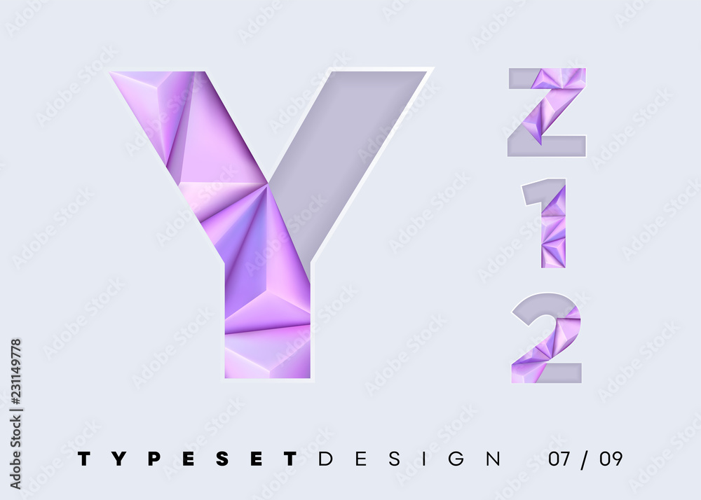 Vector 3D Typeset Design. Futuristic Textured Alphabet with Geometric ...