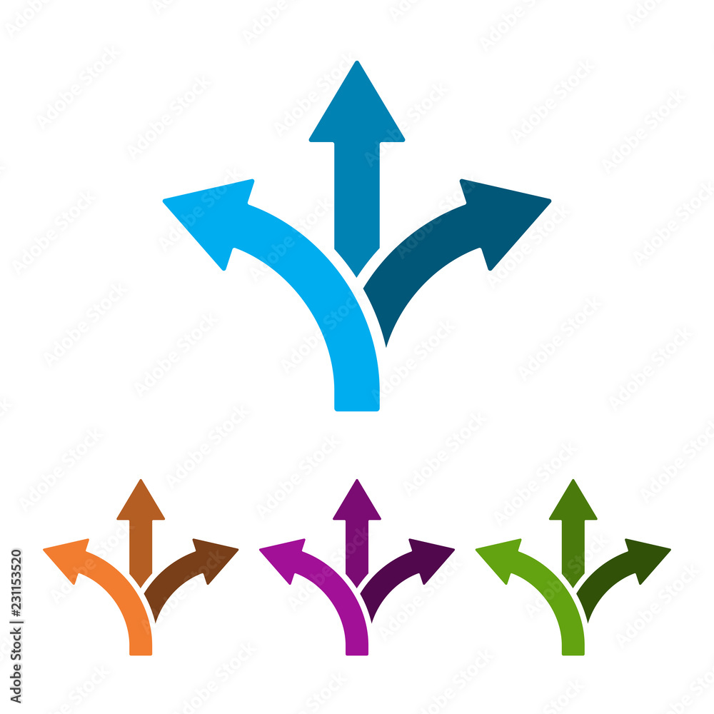 Set of three-way direction arrows. Vector illustration. Stock Vector ...