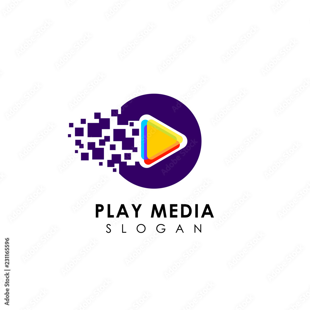 pixel play media logo design template. play icon symbol design Stock ...