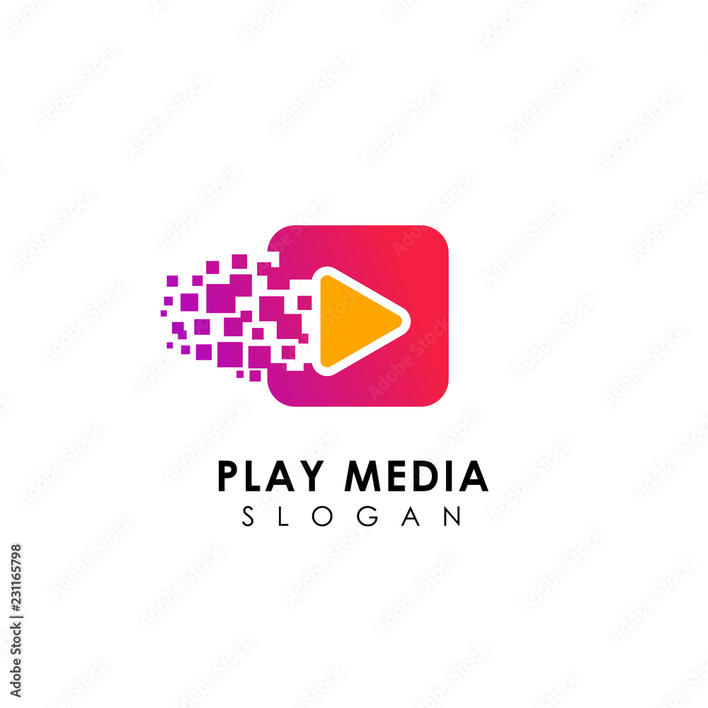 pixel play media logo design template. play icon symbol design Stock ...