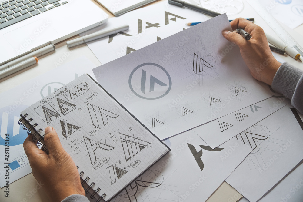Graphic designer development process drawing sketch design creative ...