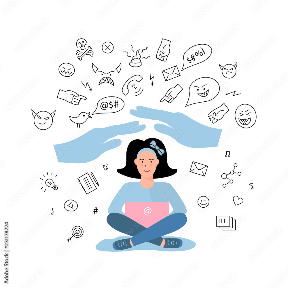Vector illustration, protection of the teenager from cyberbullying ...