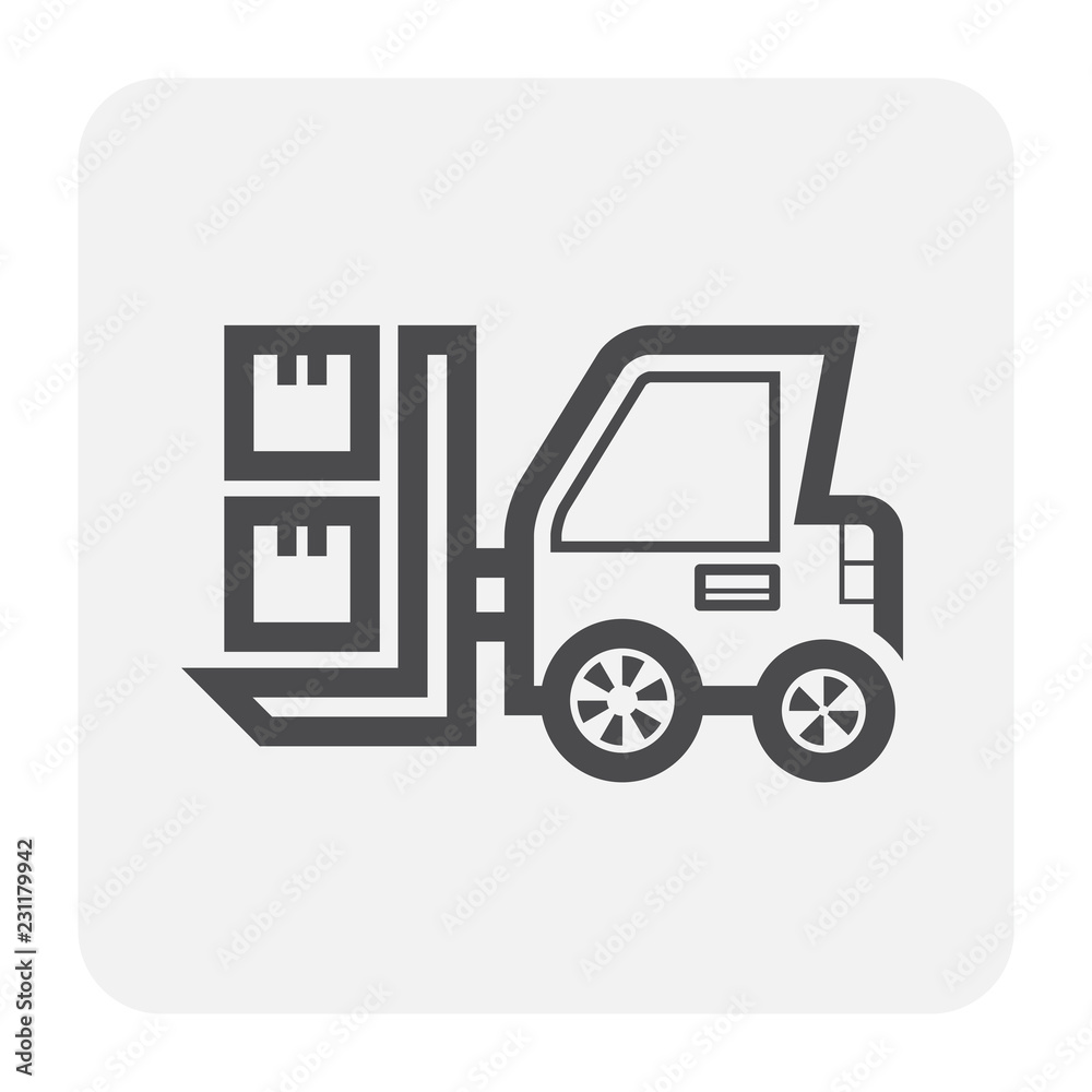 Forklift vector icon. May called fork or lift truck. Elevator machine ...