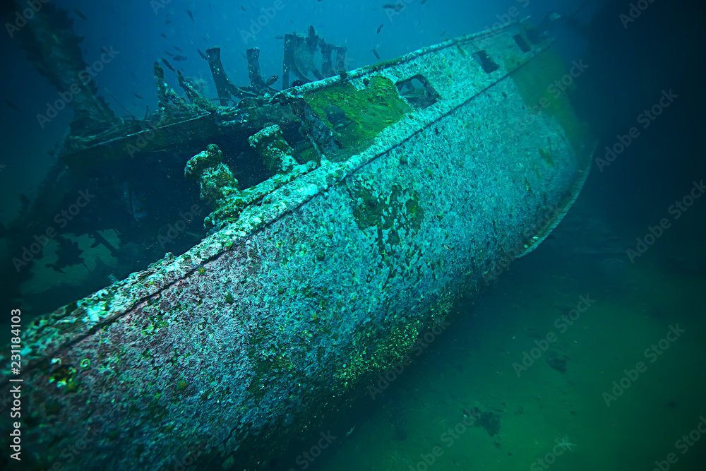 shipwreck, diving on a sunken ship, underwater landscape Stock Photo ...