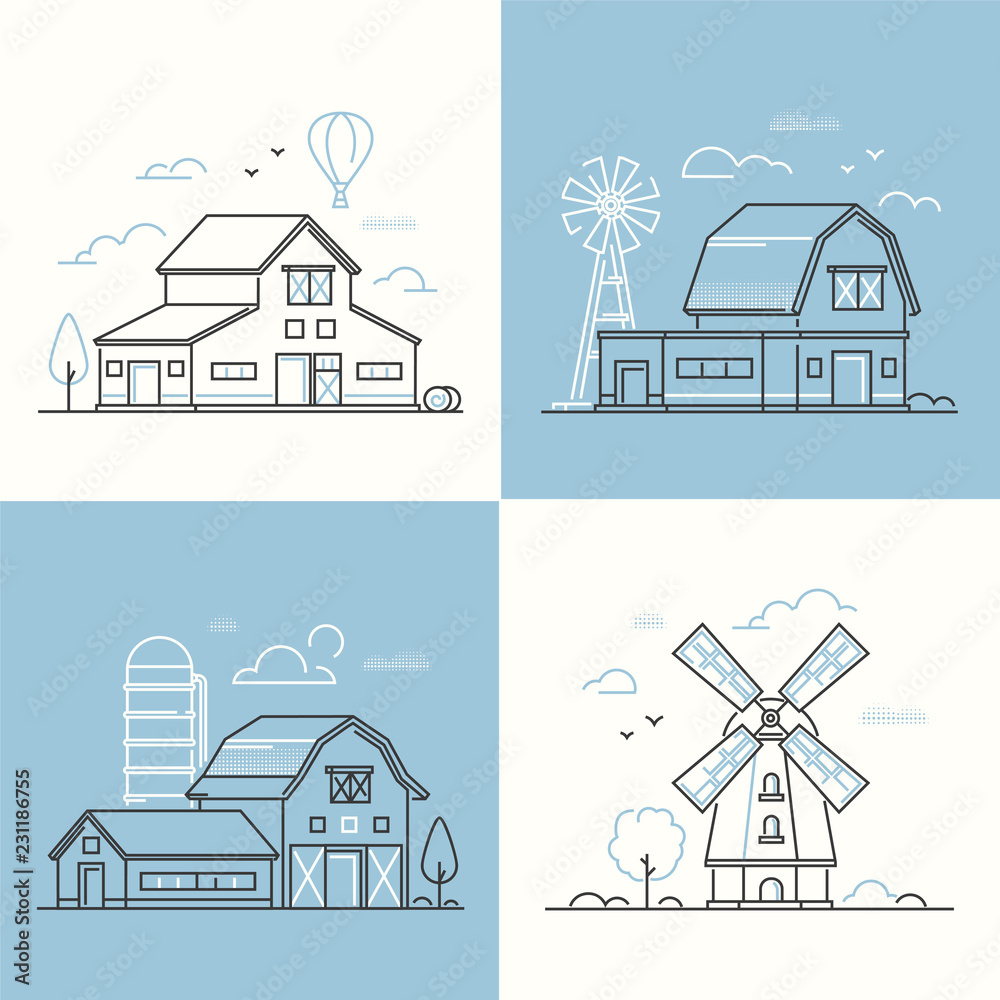 Farm life - set of line design style vector illustrations Stock Vector ...