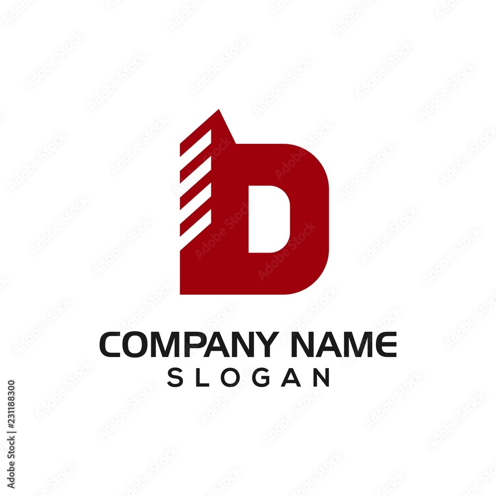 D building construction, Initial D with building concept as logo icon ...