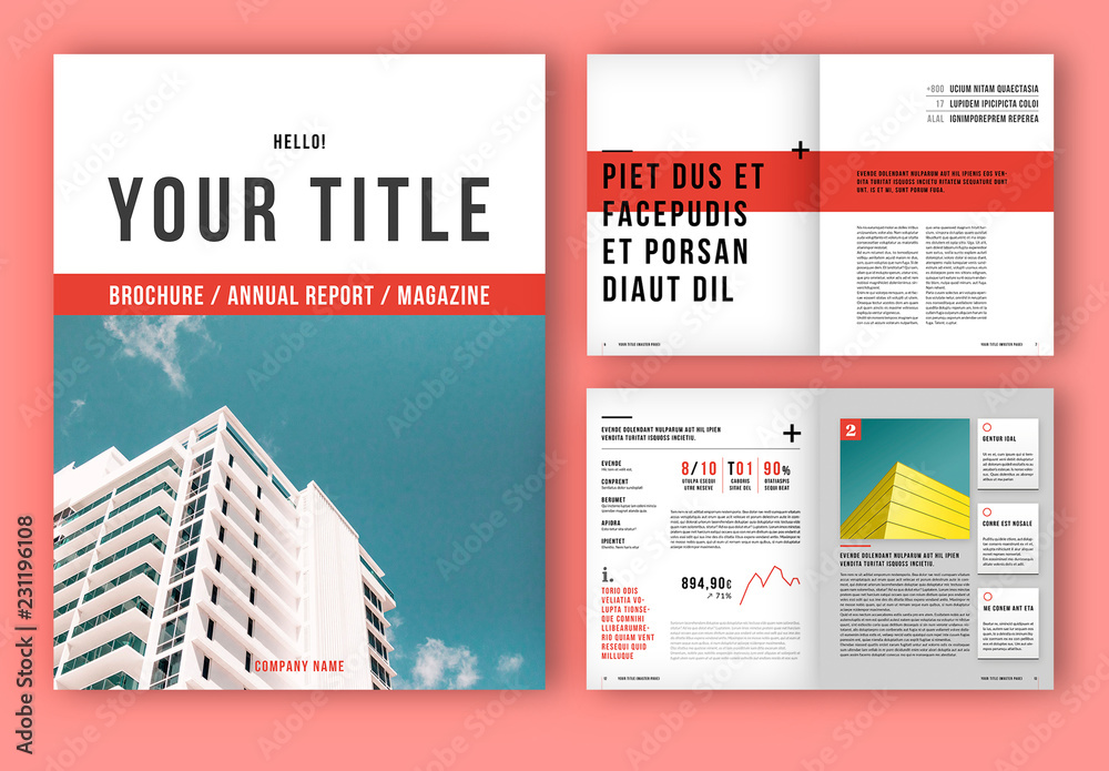 Brochure/Magazine Layout with Red Accents Stock Template | Adobe Stock