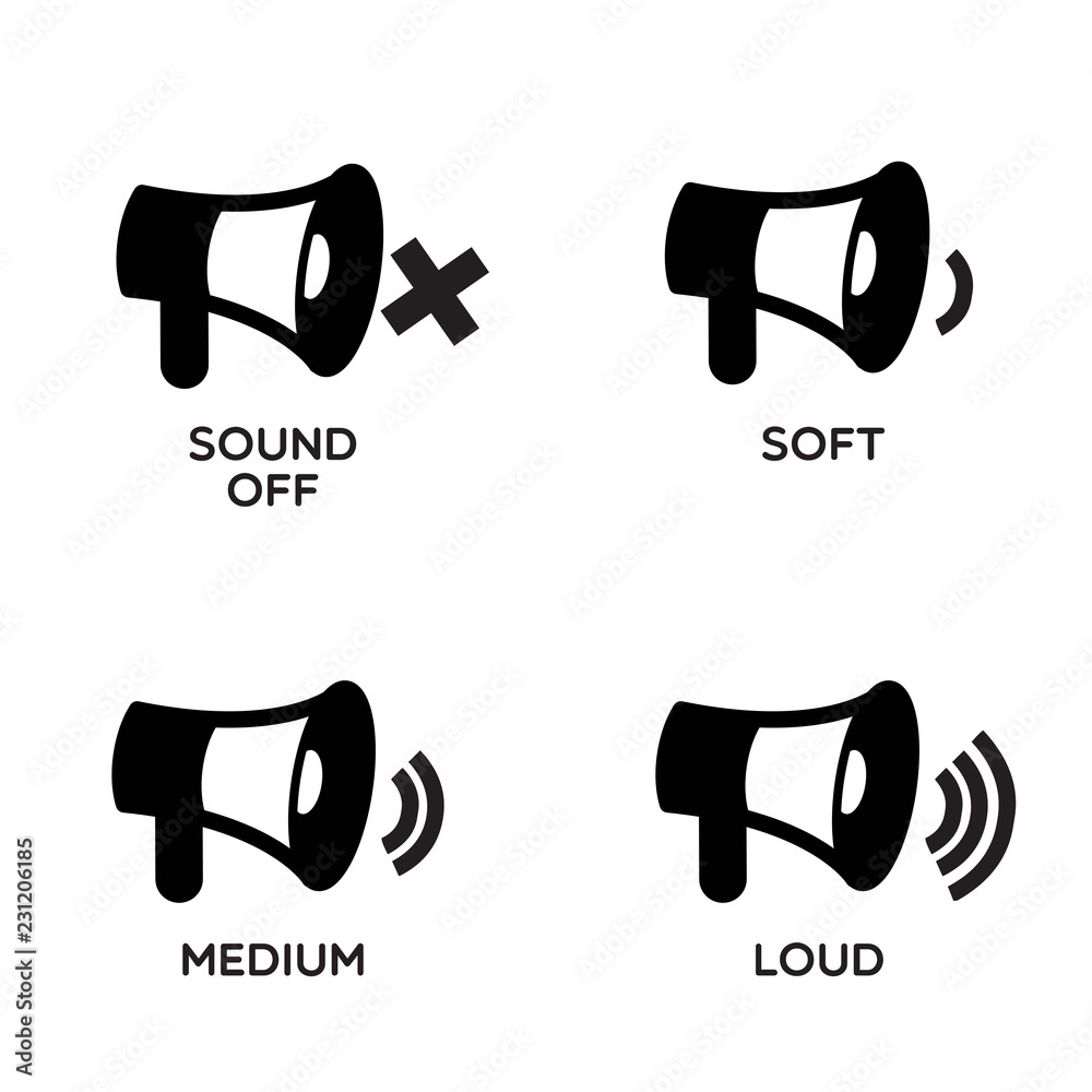 MEGAPHONE SOUND ICON BLACK Black icon, megaphone and sound icon with 4 ...