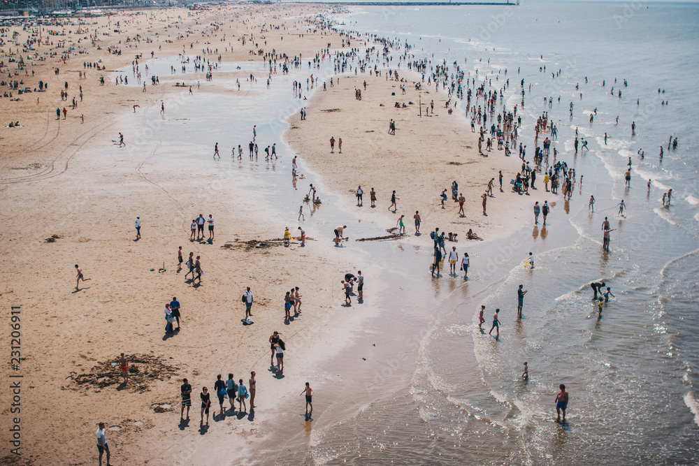 Crowded beach aerial Stock Photo | Adobe Stock