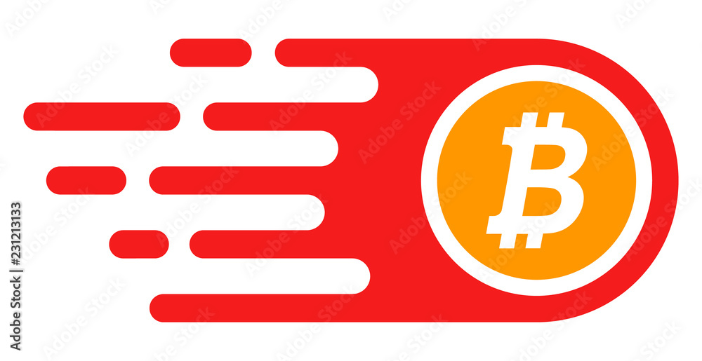 Bitcoin icon with fast speed effect in red and yellow colors. Vector ...