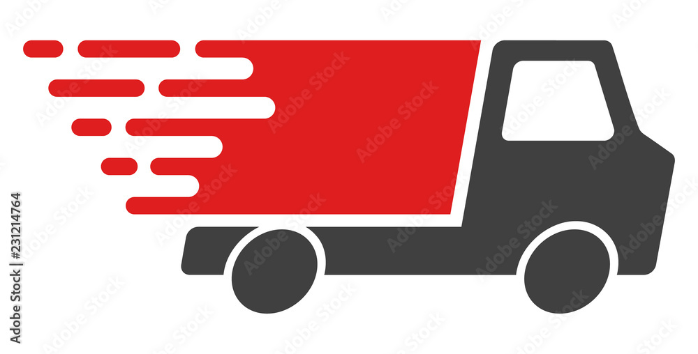 Quick delivery icon with fast speed effect in red and black colors ...