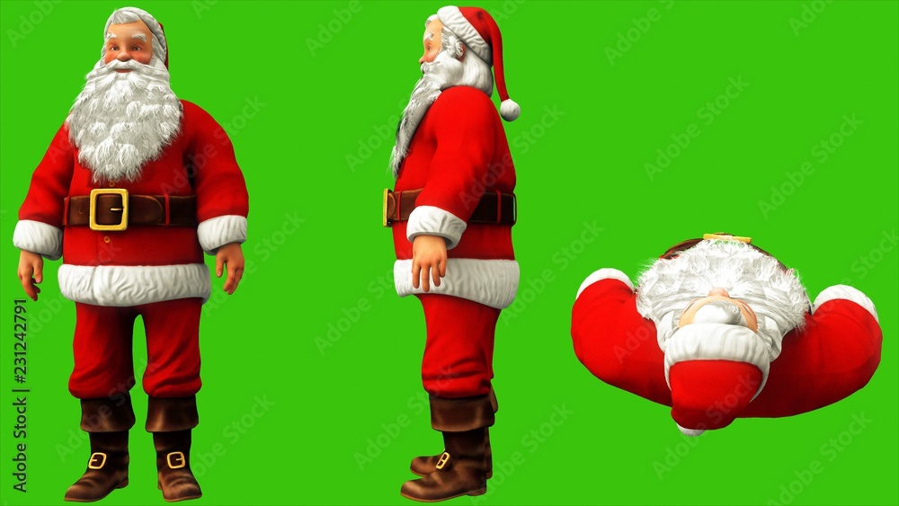 Santa Claus is typing the code on the green screen during Christmas. 3D ...