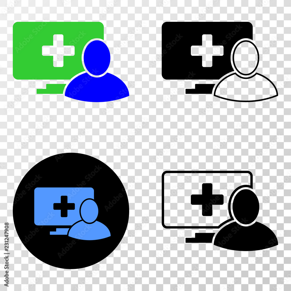 Computer patient EPS vector icon with contour, black and colored ...