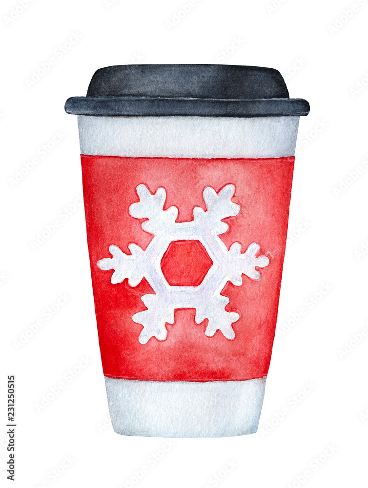Cosy holiday cup with black lid and red sleeve, decorated with cute ...